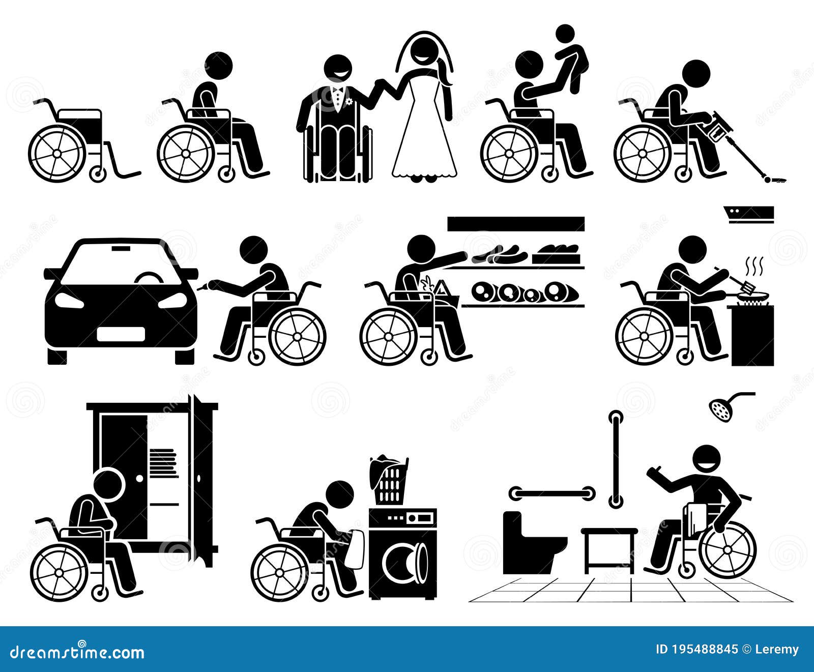 Disabled Person on a Wheelchair Leading a Normal Life Stick Figure ...