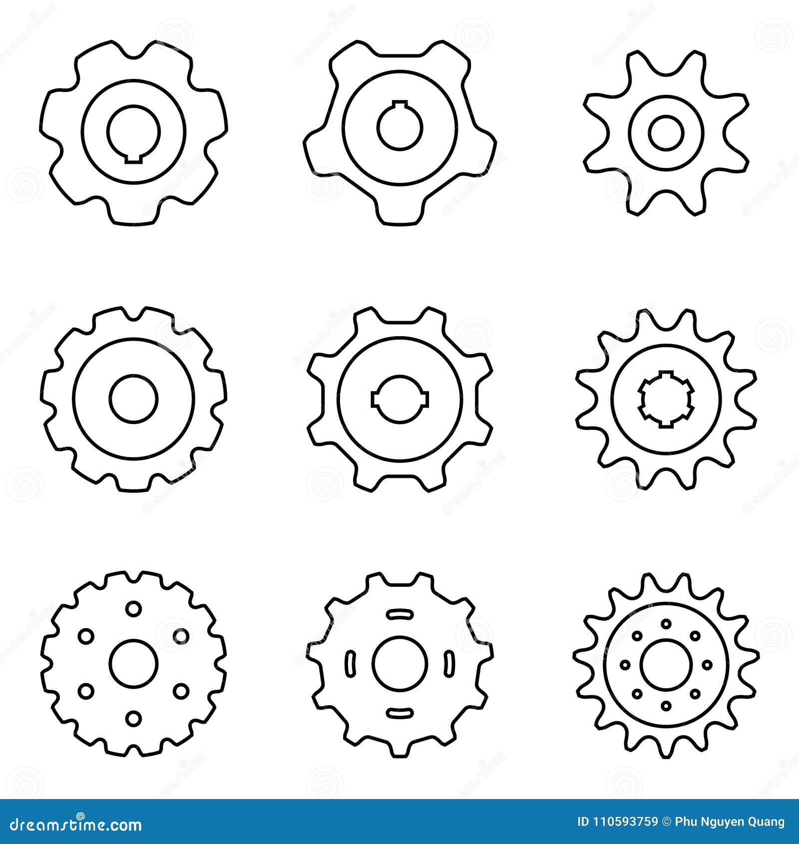 Sprocket Wheel Icons Set. Vector Line Icons Stock Vector - Illustration ...