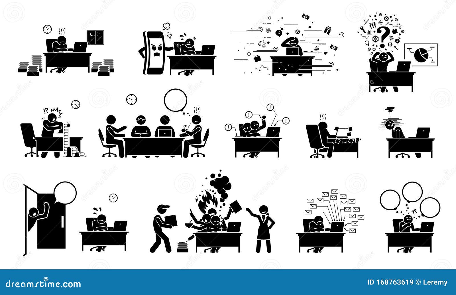 Busy Executive, CEO, Worker, or Businessman at Office Stick Figure ...