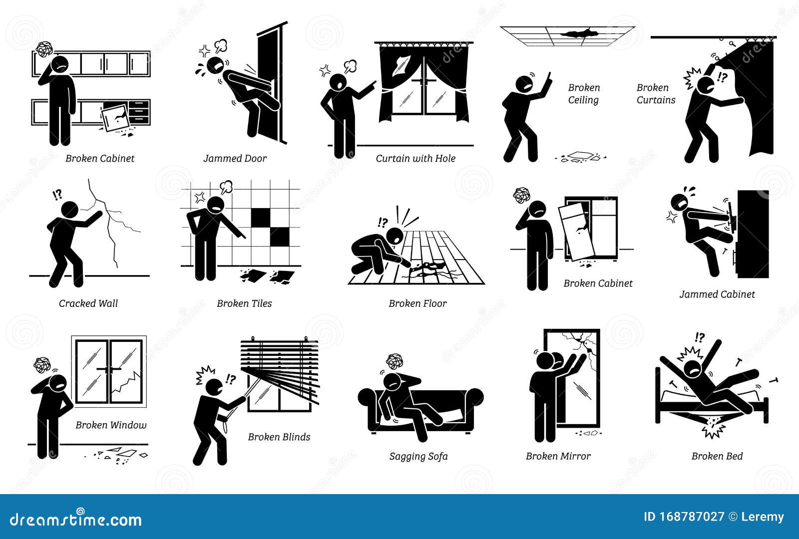 House Defects Issues and Structural Problems Stick Figure Pictogram ...