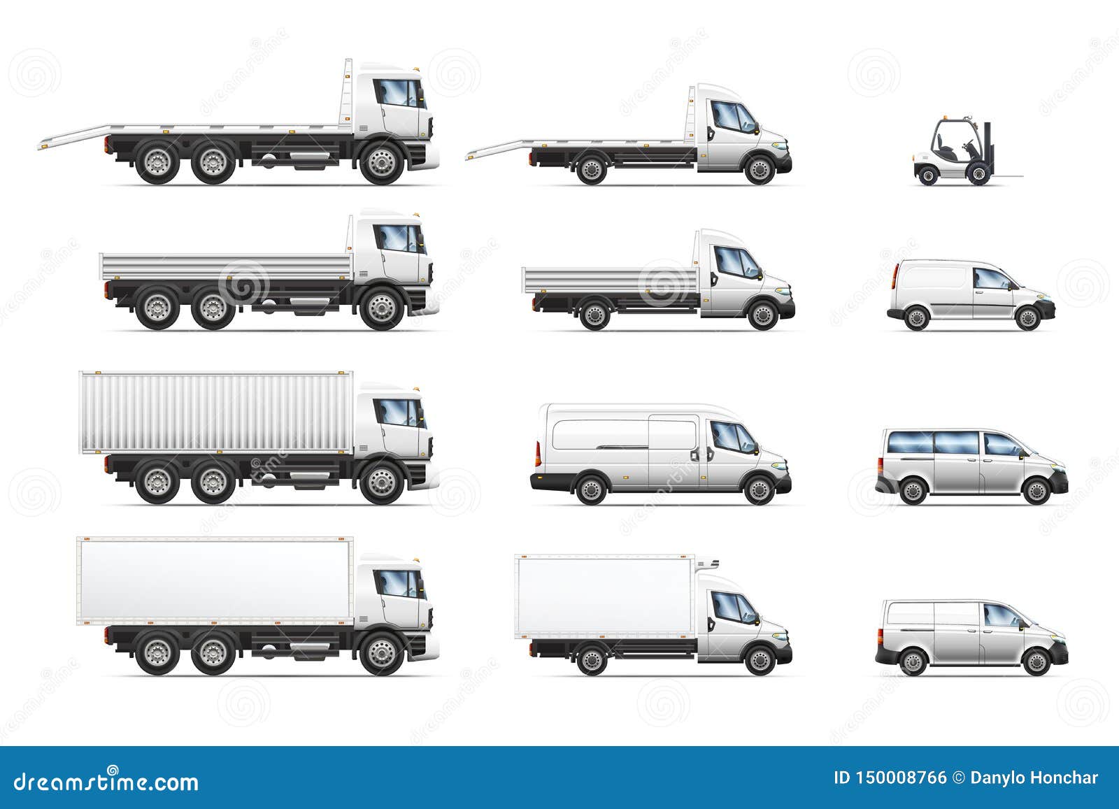 Vector Illustrations Set of Commercial Transportation Trucks. Stock ...