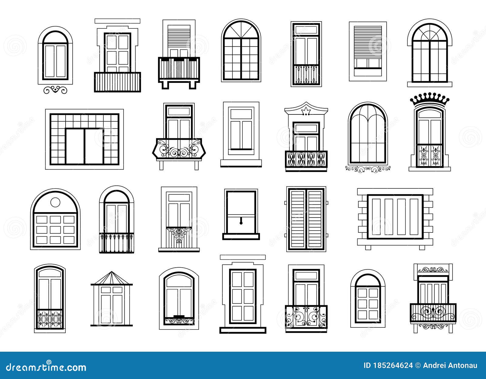 263_Vector Illustrations Set With Different Silhouettes Of Window ...