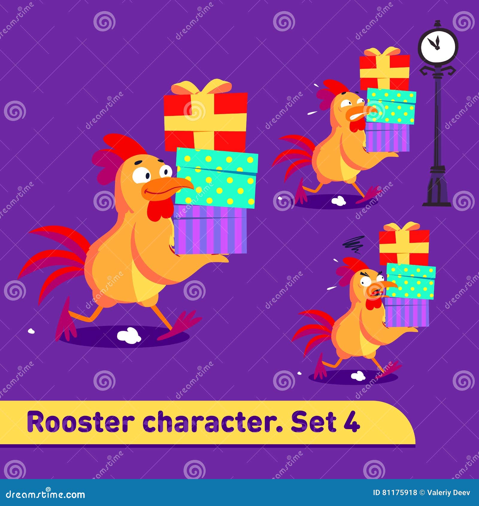 Vector Illustrations Set Includes Three Running Poses of Rooster ...