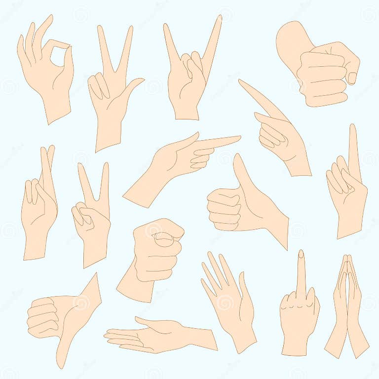 Vector Illustrations Set of Universal Gestures of Hands. Hands in ...