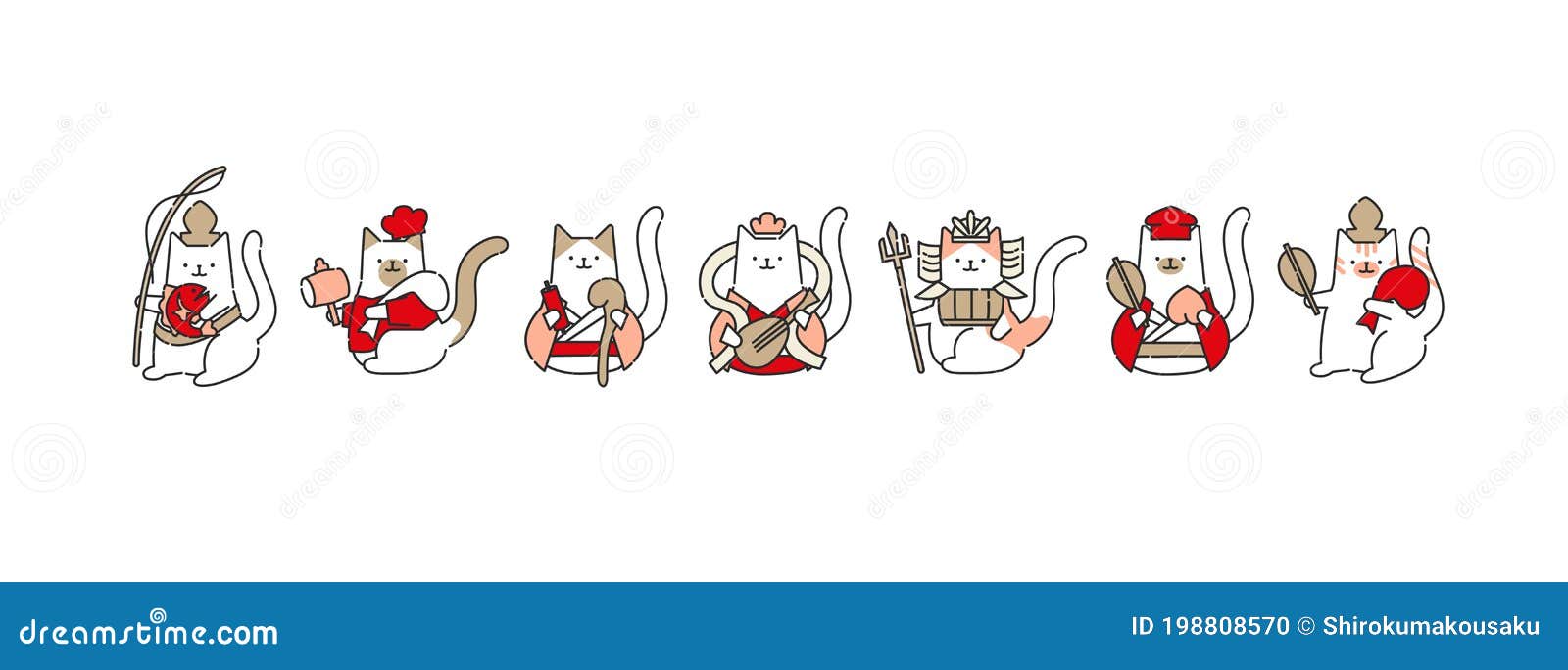 Vector Illustrations of `the Seven Gods of Fortune` in Japanese ...