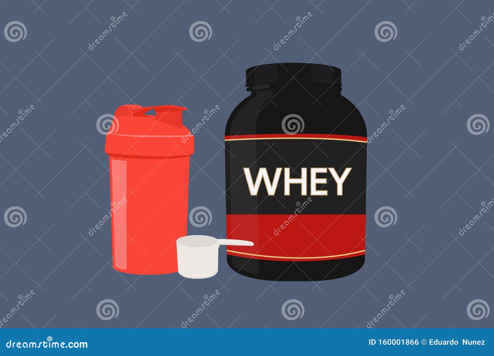 Vector Illustrations of a Shaker, Scoop and a Whey Protein Bottle ...