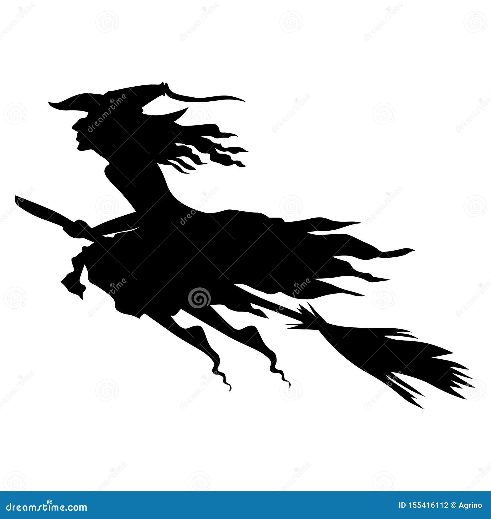 Scary Witch on Broom Fly Silhouette Stock Vector - Illustration of ...