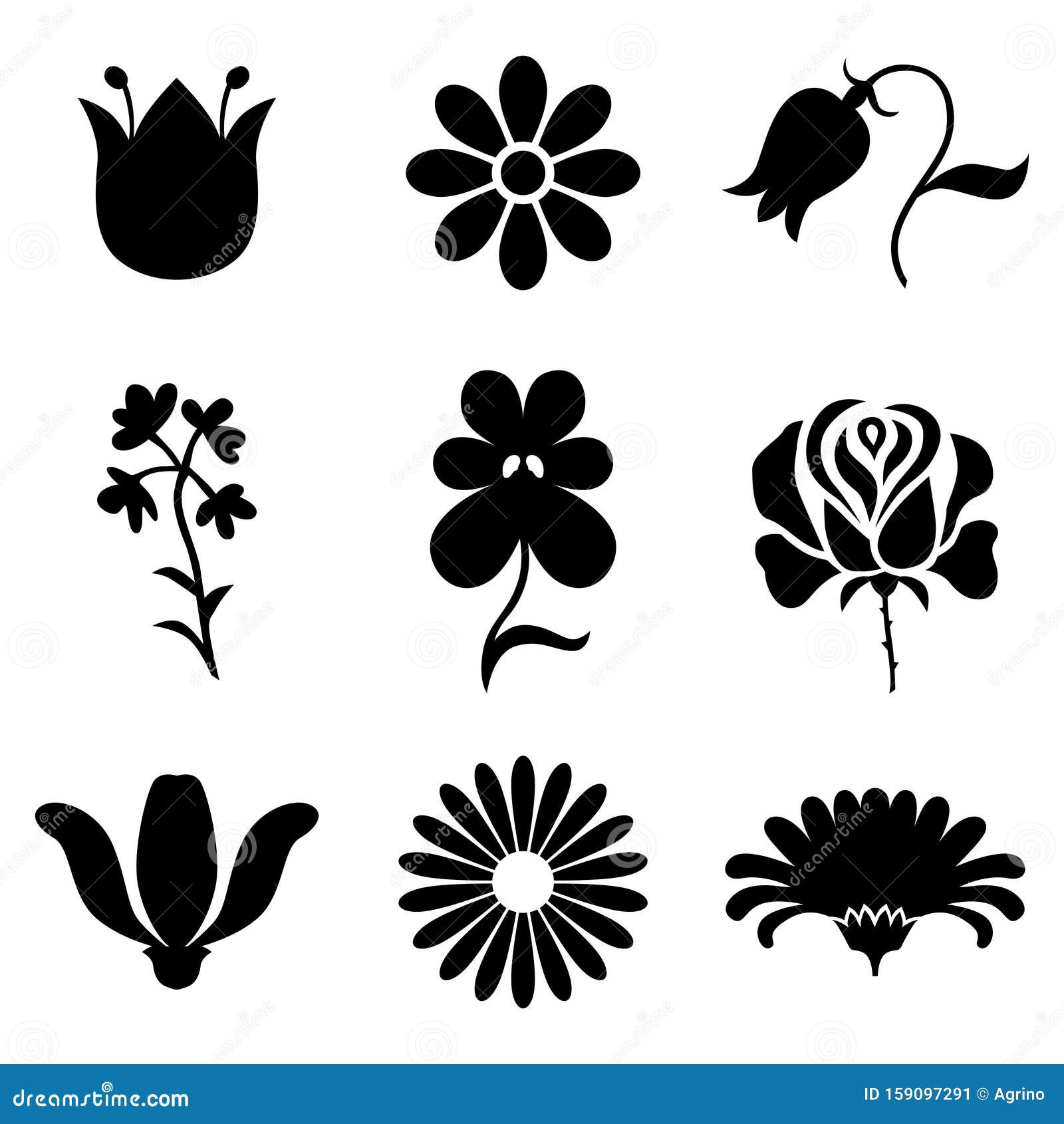 Silhouette of Stylized Flowers Set Stock Vector - Illustration of lily ...