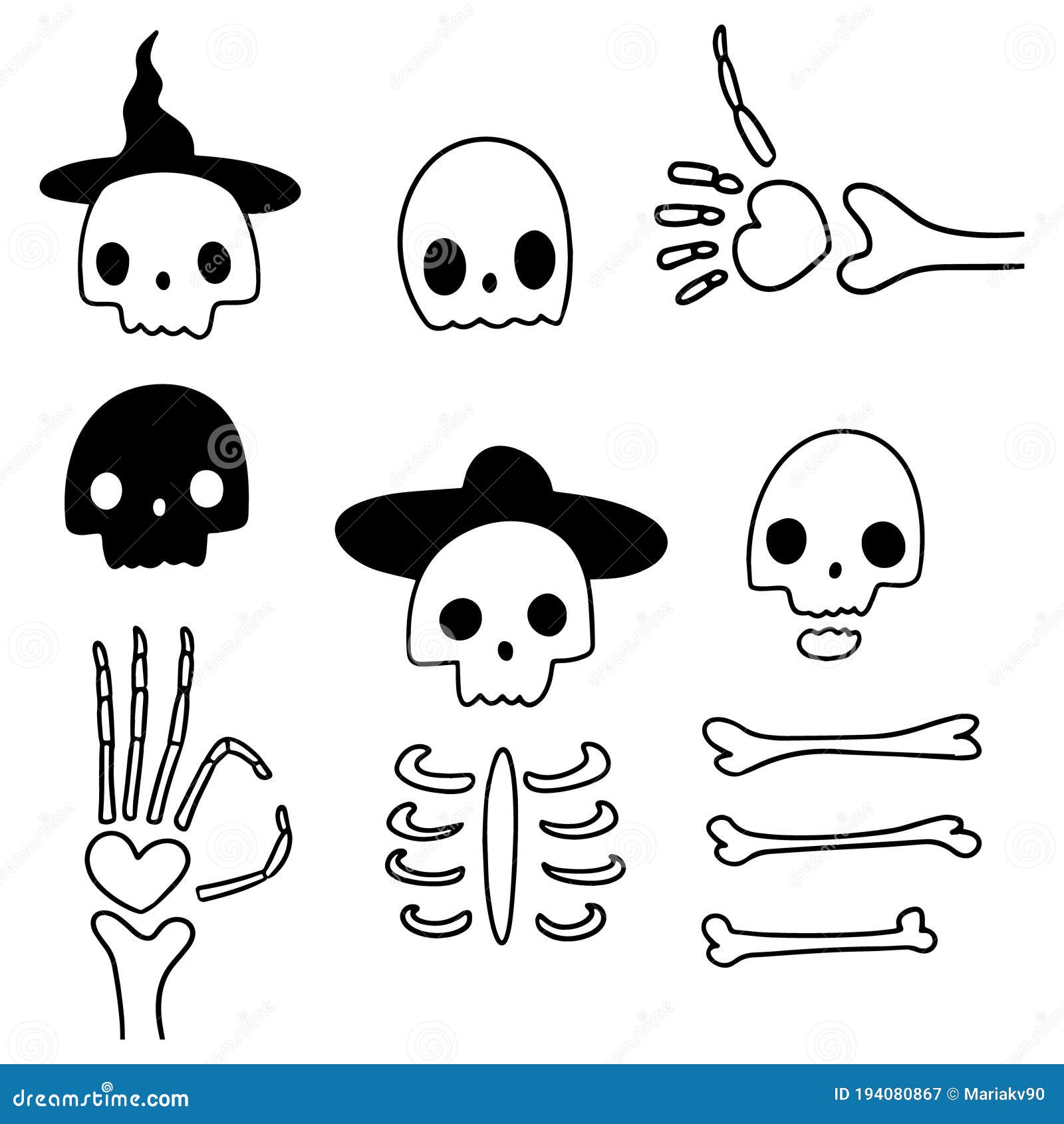 Vector Illustrations Of Simple Skeletons On White Background. Drawn By ...