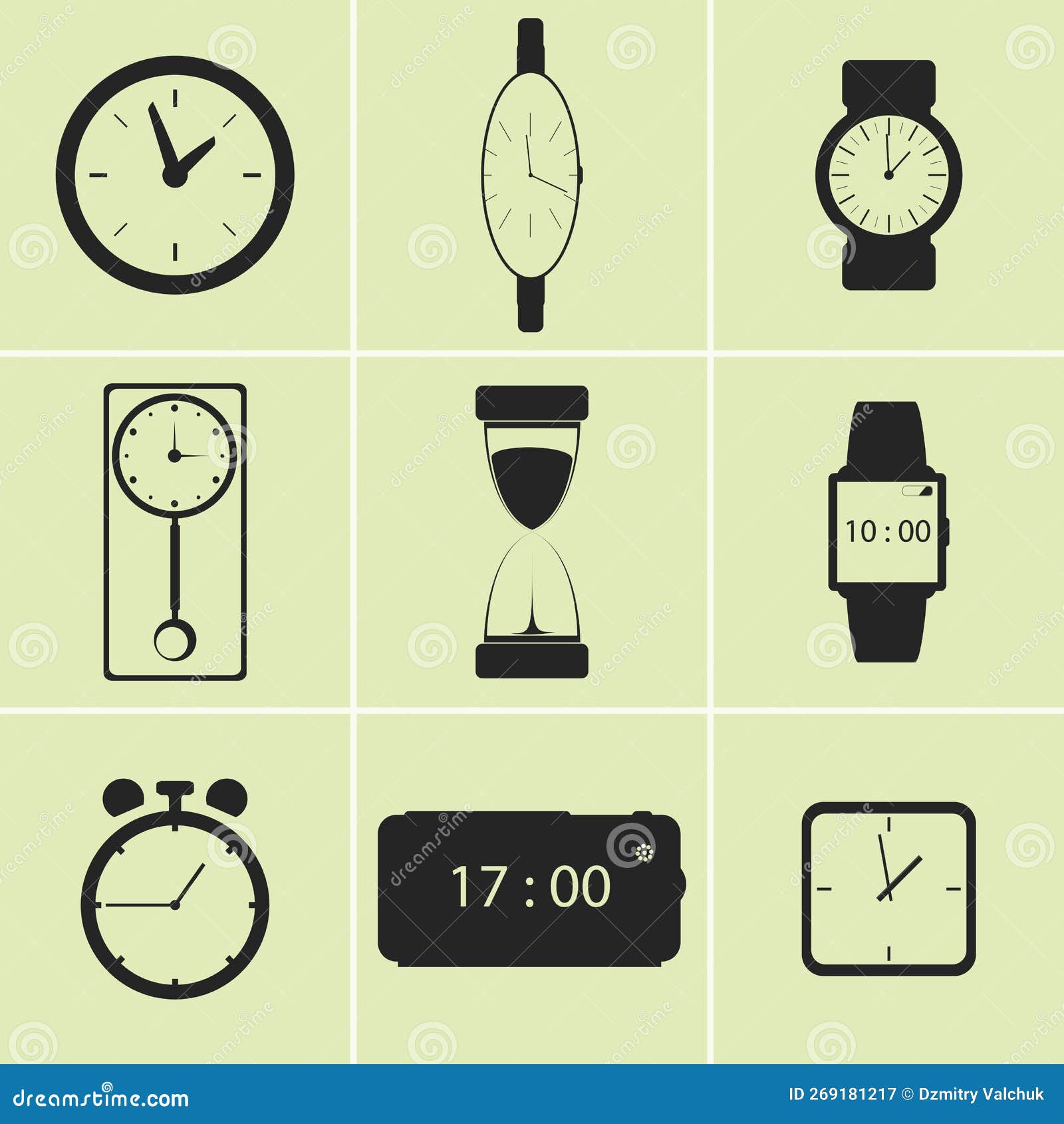 Vector Illustrations on the Theme Watch, Clock Stock Illustration ...