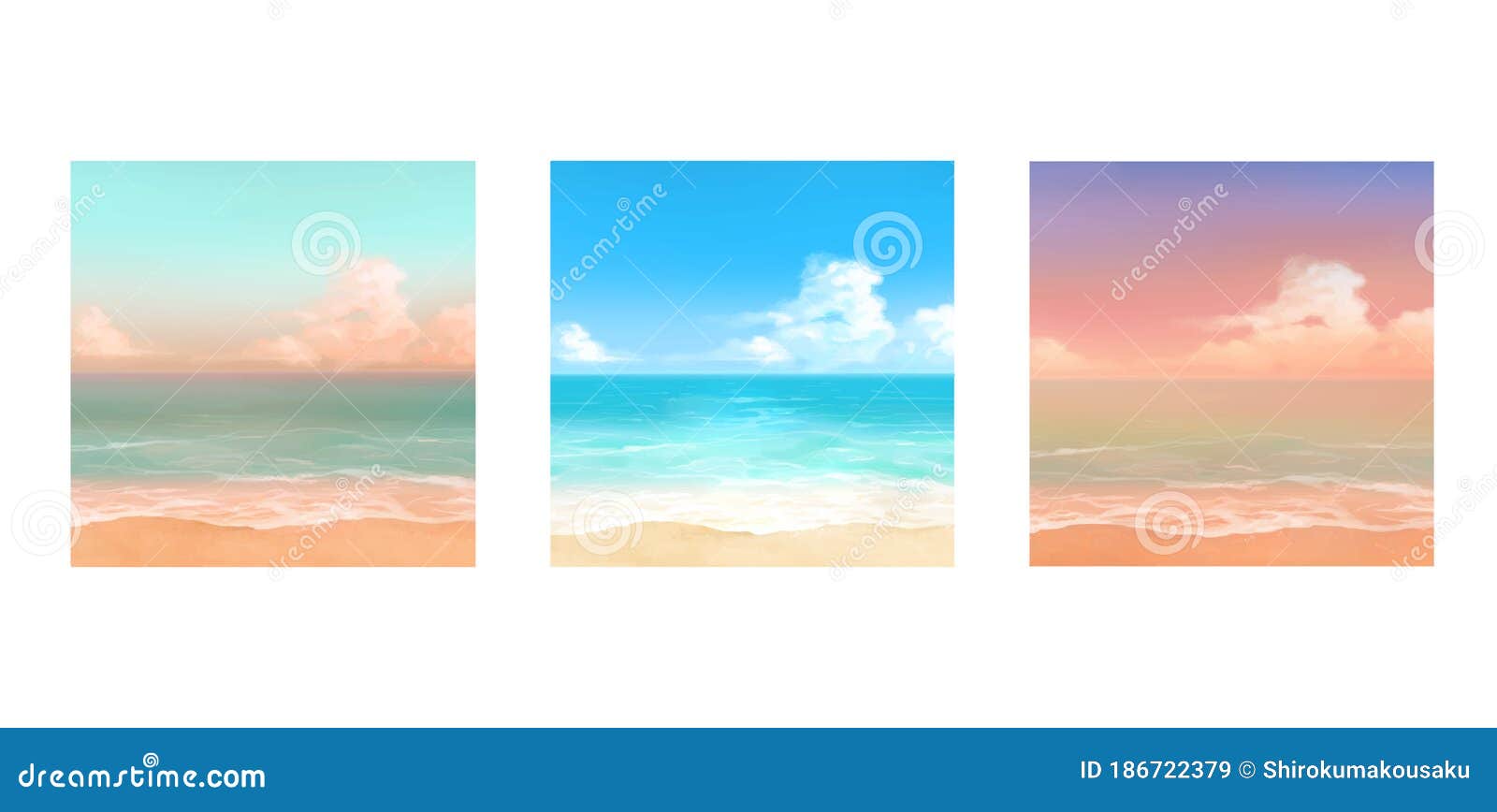 Vector Illustrations of Tropical Beach in Various Scenes Stock Vector ...