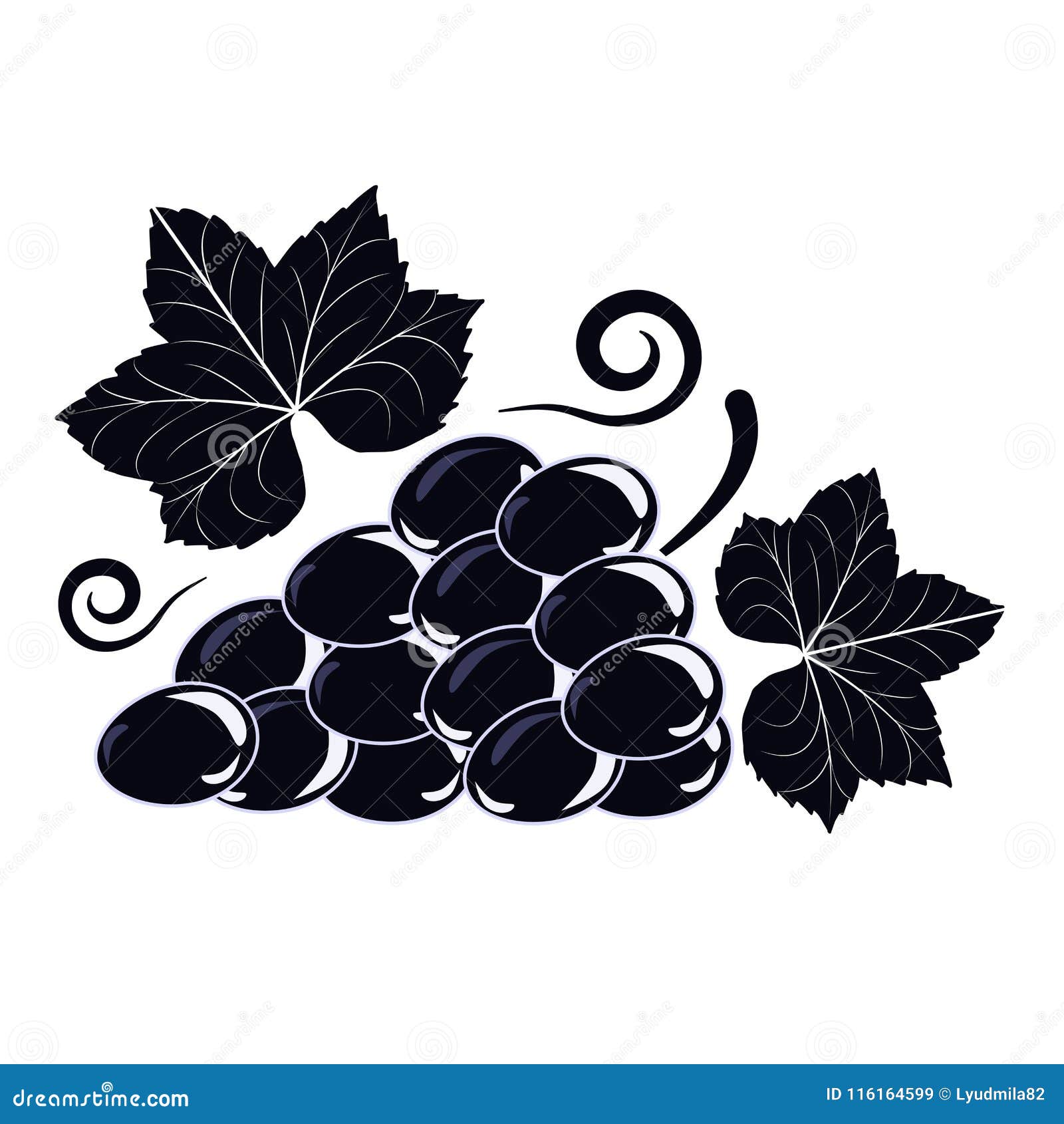 Vector Illustrationssymbol Einer Rebe Mit Blauen Trauben Und Verlassen ...