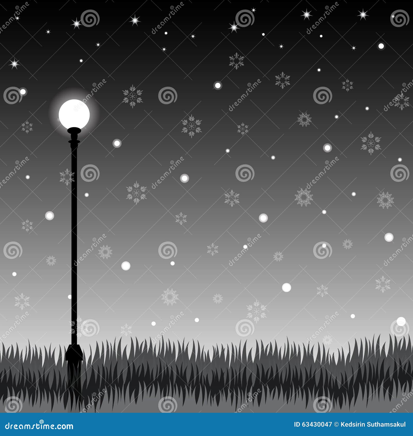 Vector Illustrator of Lamp and Grass at Night Scene Stock Vector ...