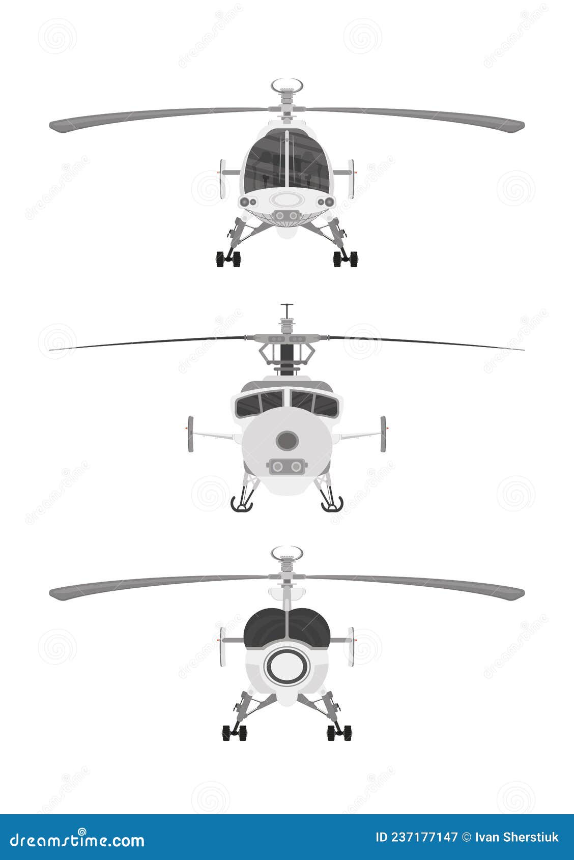 Set Helicopters Front View Isolated on White Background. Stock Vector ...