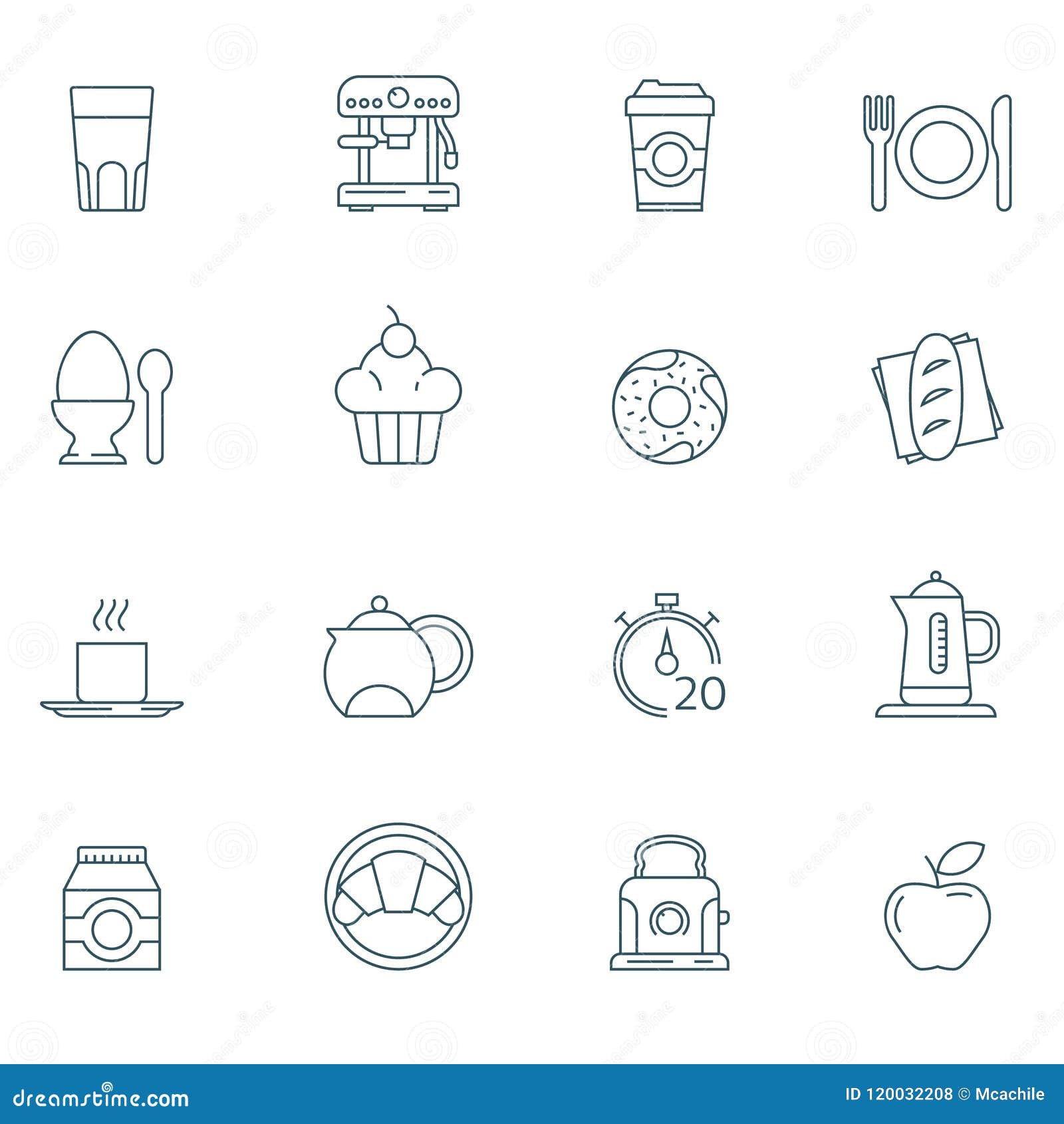 Breakfast Items Line Icon Set Stock Illustration - Illustration of ...