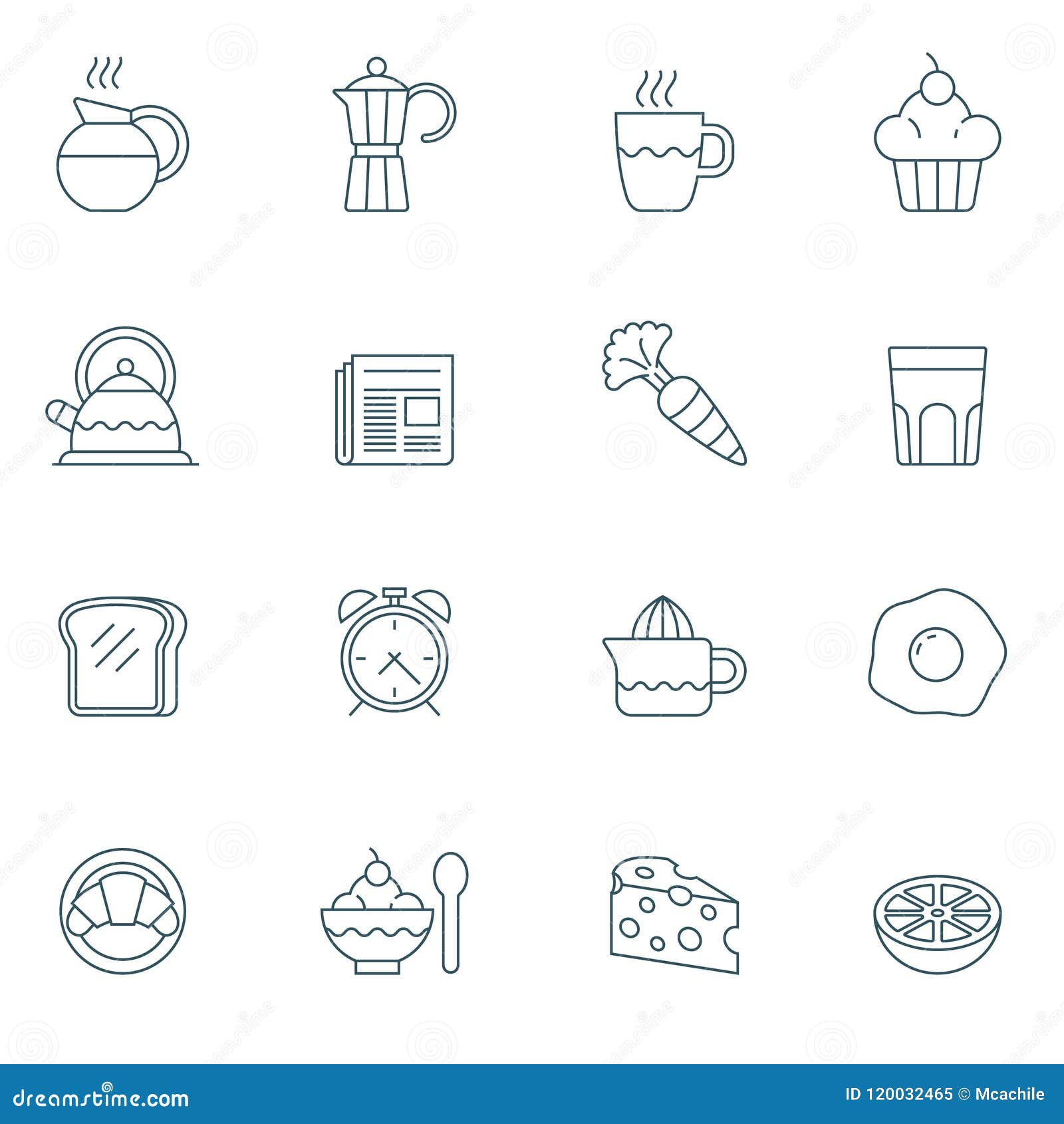 Breakfast Items Line Icon Set Stock Illustration - Illustration of ...