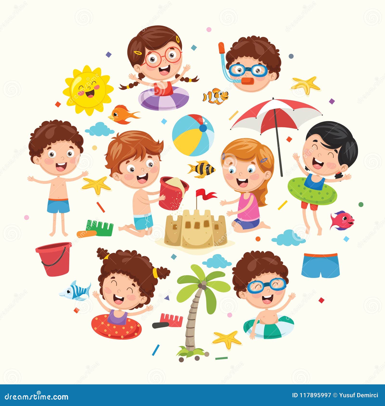 Vector Ilustration of Summer Kids Stock Vector - Illustration of male ...