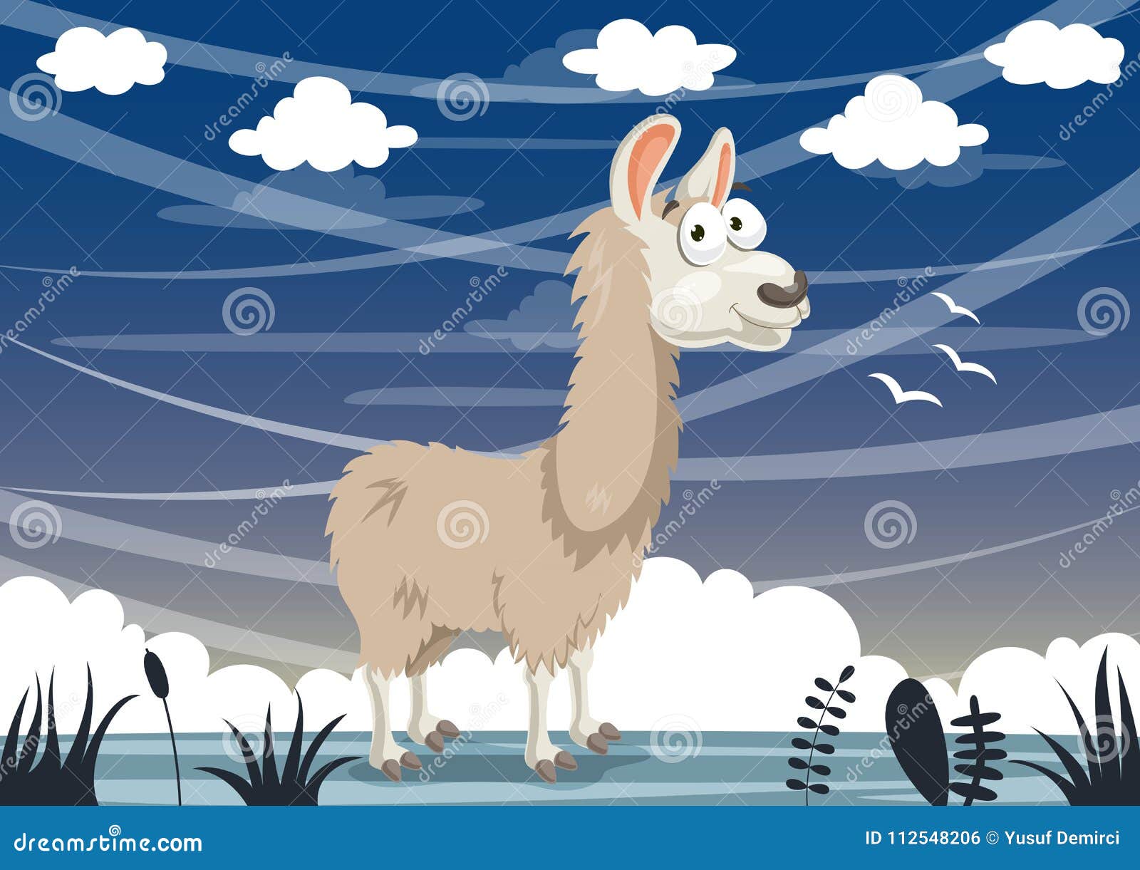 Cartoon Llama Watercolor Illustrations. Cute Llamas Alpaca Characters ...