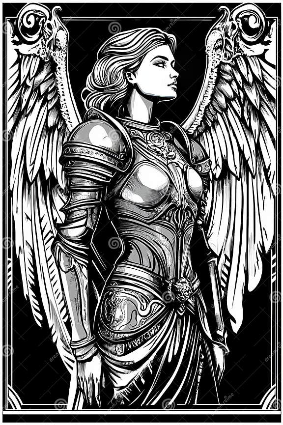 The Vector Image of an Angel with Wings and a Shield on a Black ...