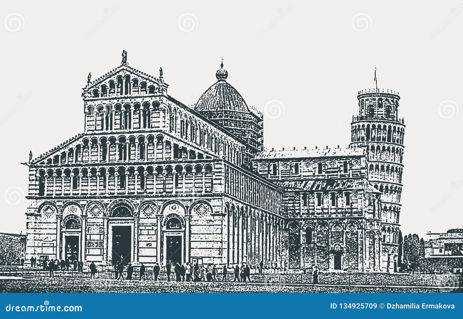 Vector Image of the Architectural Ensemble of the Pisa Cathedral and ...