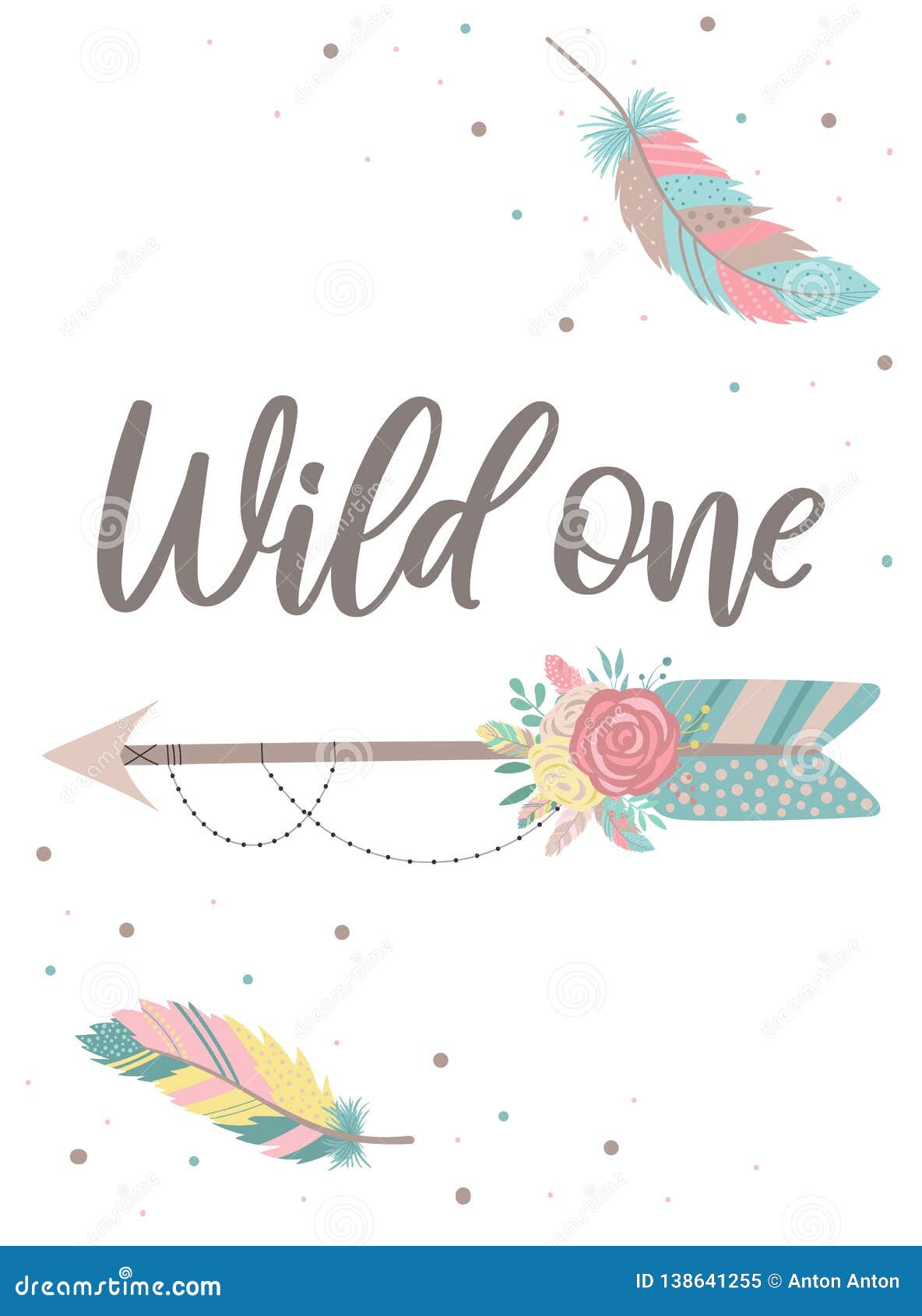Vector Image of an Arrow in Boho Style with Feathers, Flowers and Beads ...