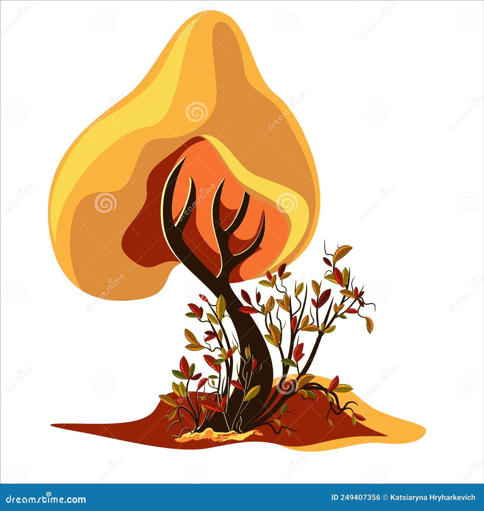 Image of Autumn Concept. with a Lone Tree with a Shrub Stock Vector ...