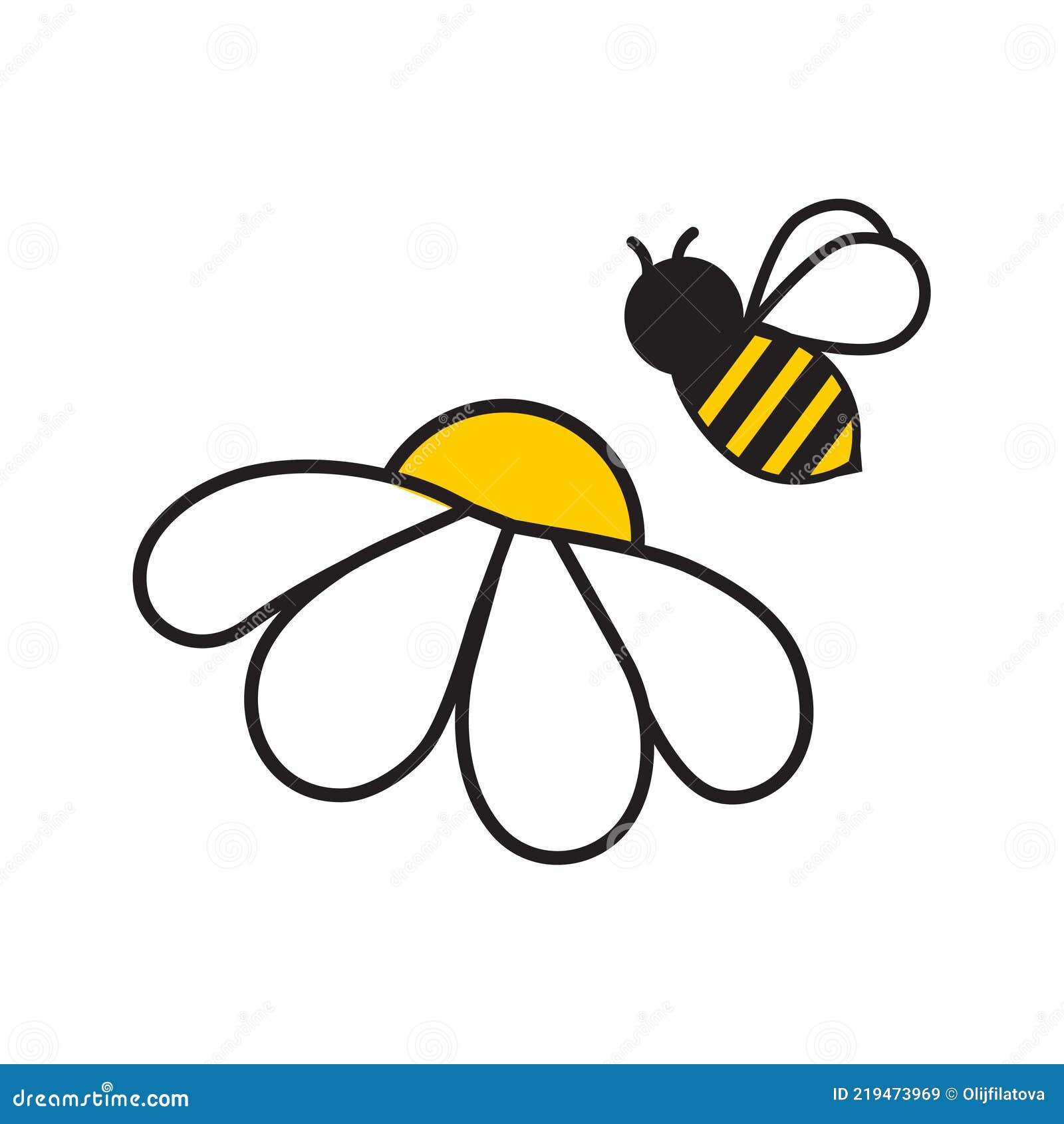Vector Image of a Bee on a Chamomile Flower at Work Collecting Nectar ...