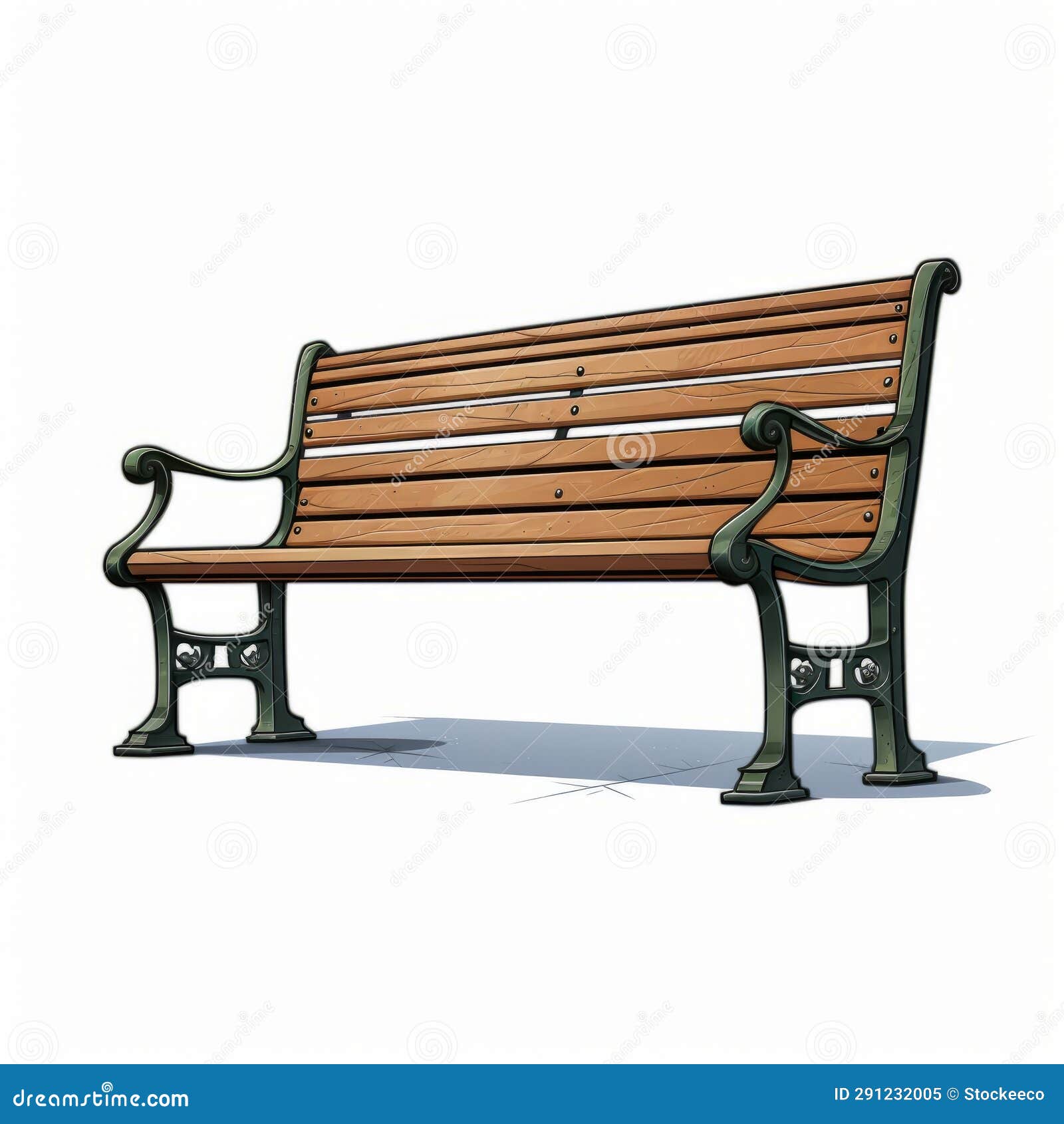 Minimalist Cartoon Realism: Wooden Park Bench Illustration Stock ...