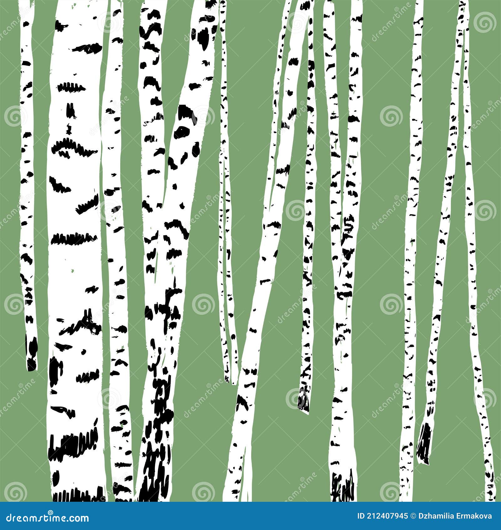 Vector Image of Birch Trees on Green Background Stock Vector ...