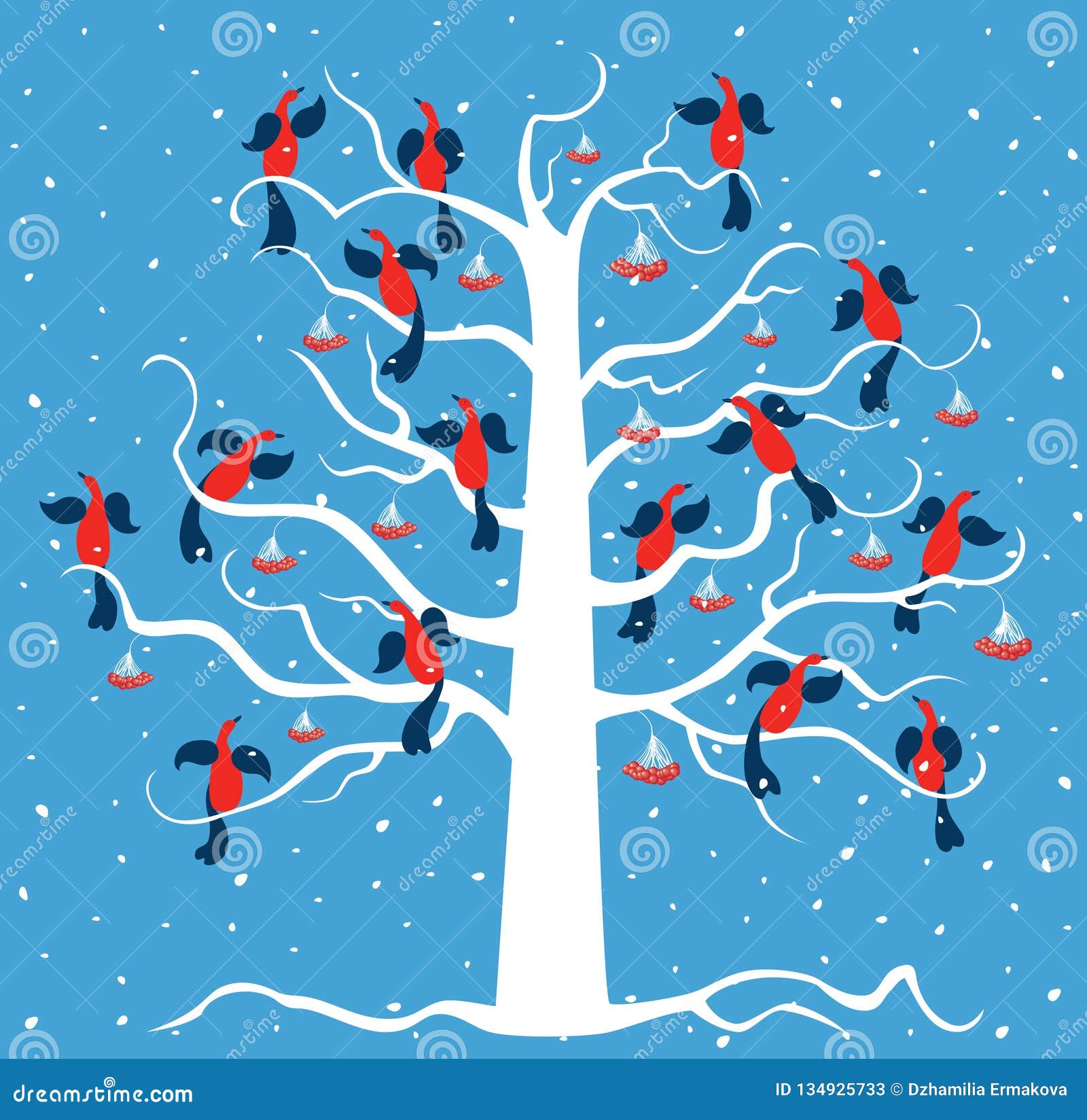 Vector Image of the Birds on a Frozen Tree Stock Vector - Illustration ...
