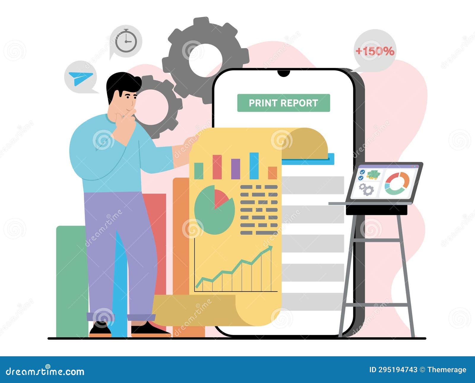 Vector Image with the Boss Who Studies the Monthly Report Stock ...