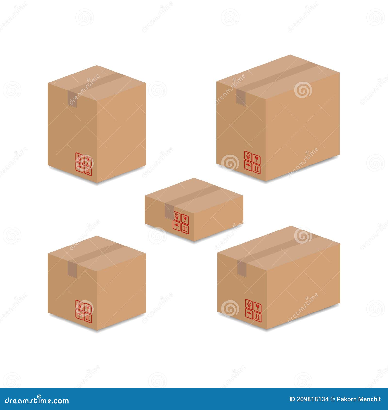 Vector Image, Brown Parcel Box with Red Logo Stock Illustration ...