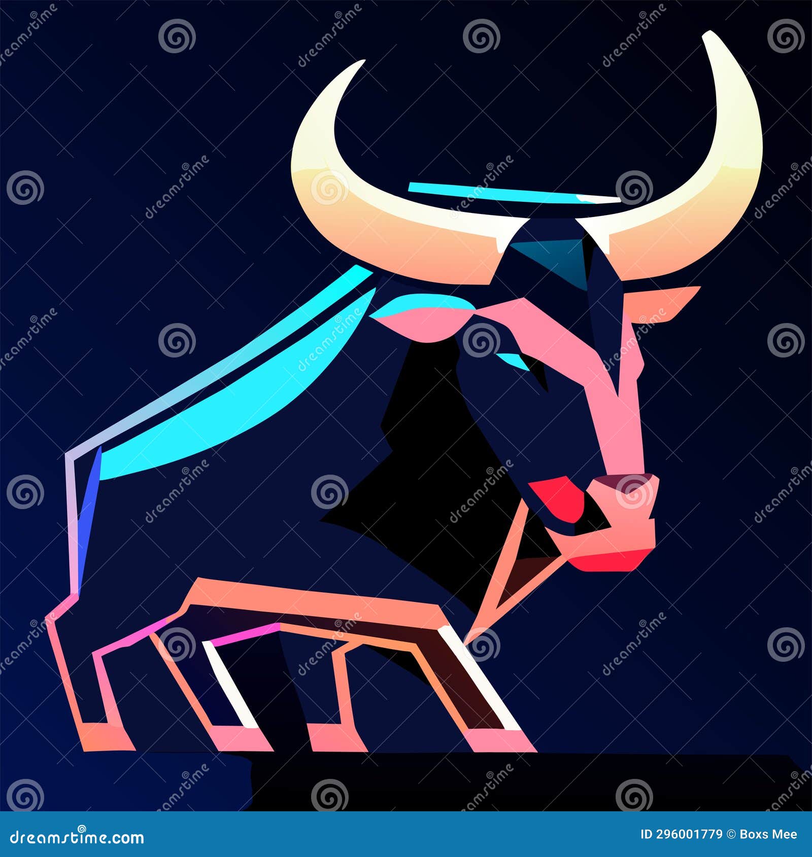 Vector Image of a Bull on a Dark Blue Background. Cartoon Style Stock ...