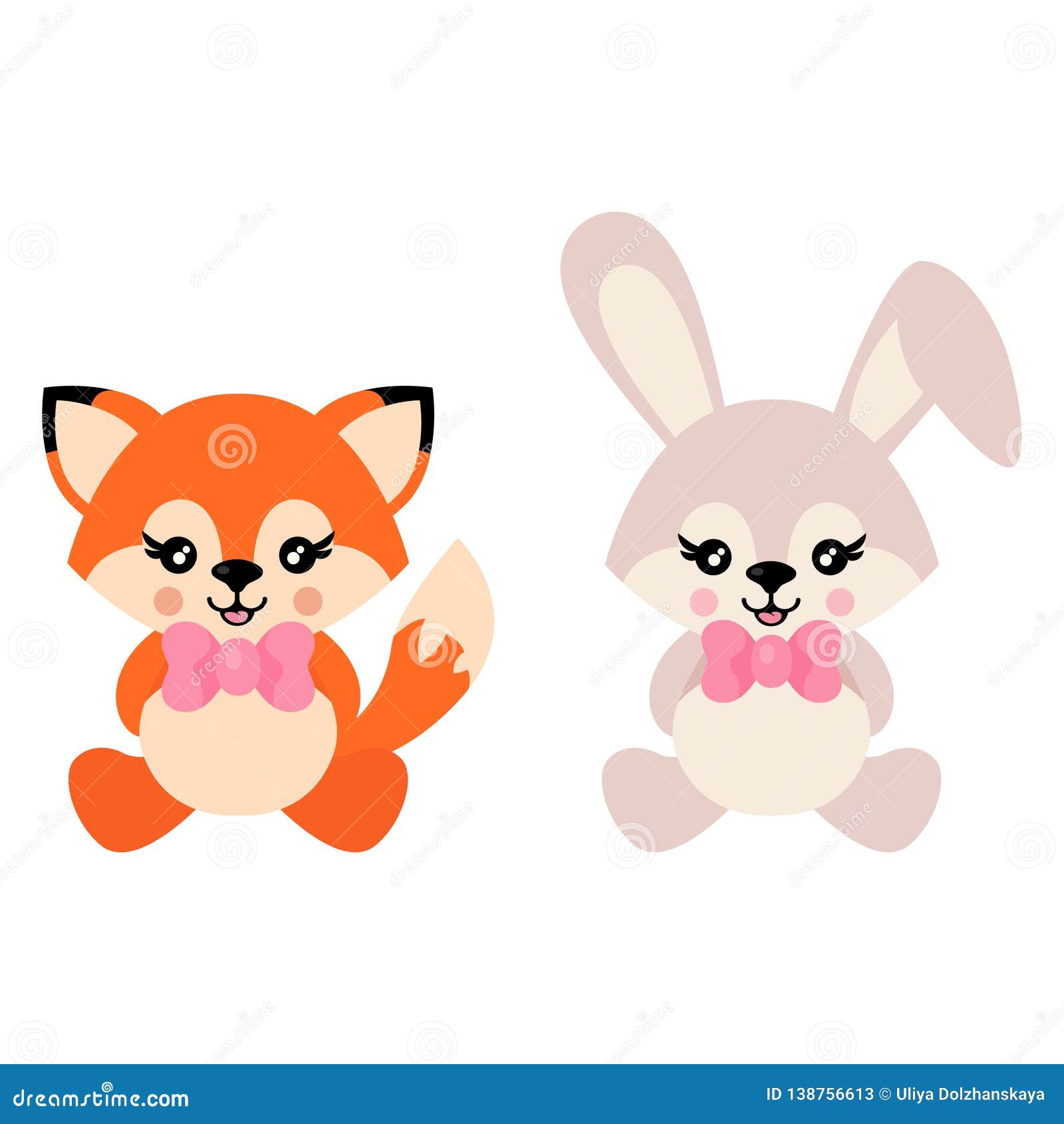 Cartoon Cute Bunny and Fox with Tie Sits Vector Stock Vector ...