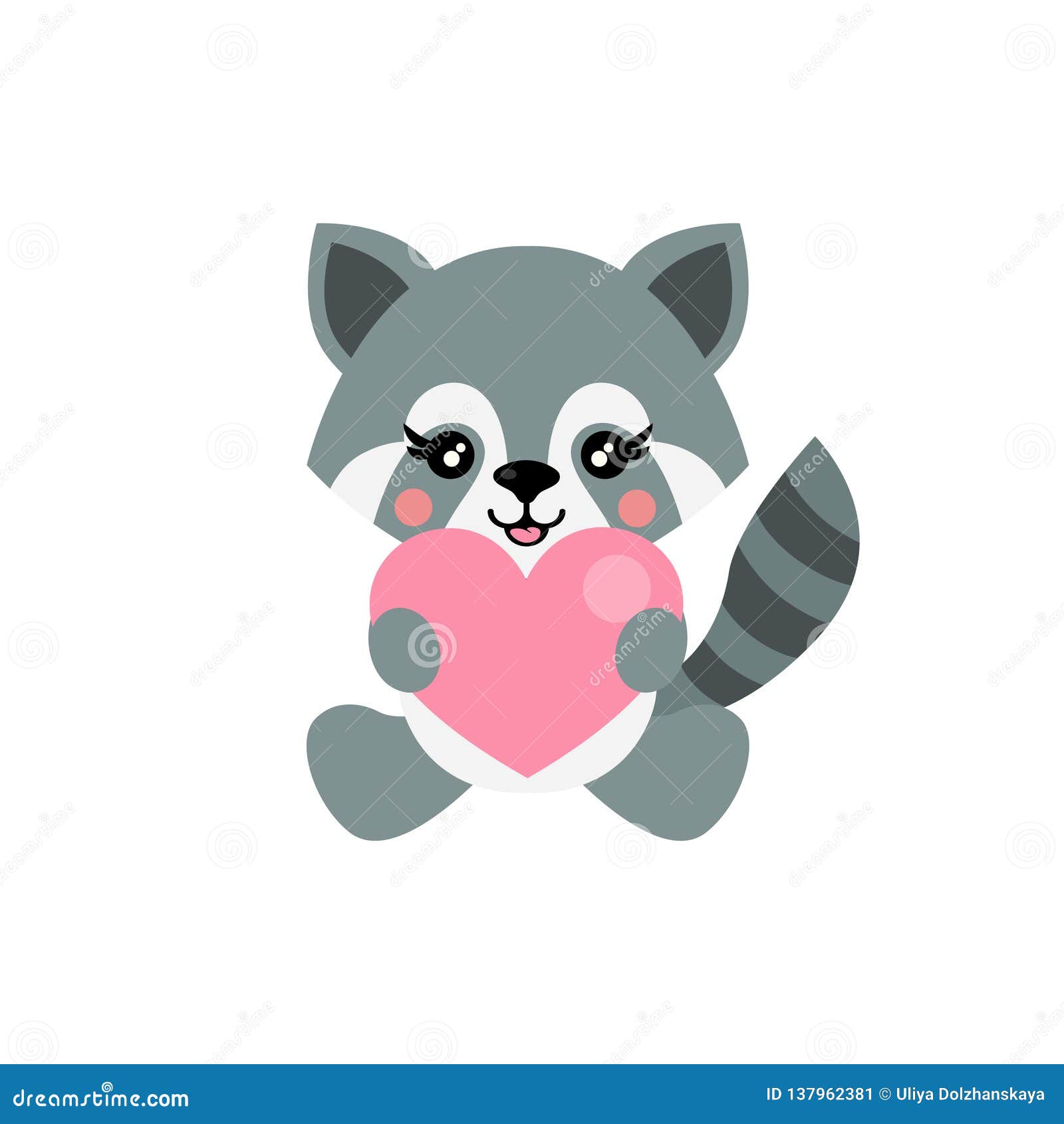 Cartoon Cute Raccoon Sits with Heart Stock Vector - Illustration of ...