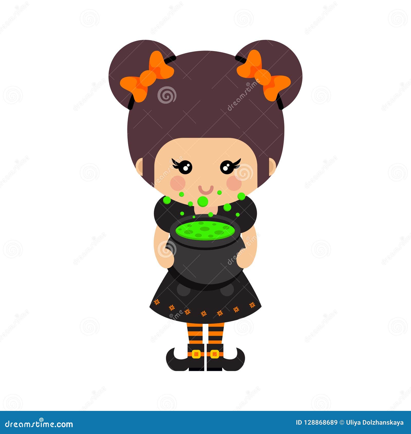 Cartoon Cute Witch Vector with Cauldron Stock Vector - Illustration of ...