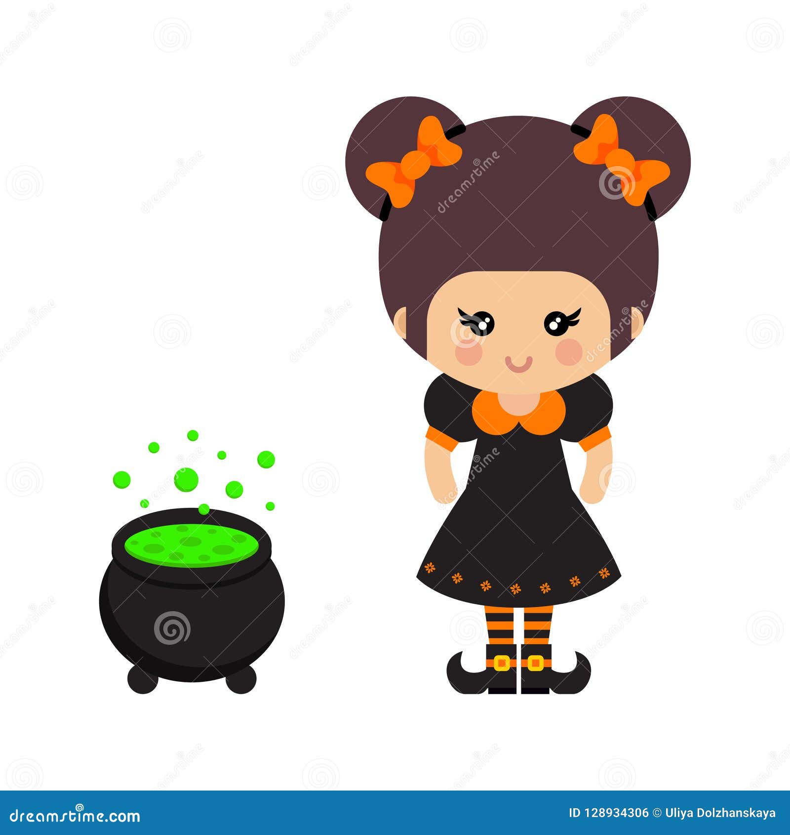 Cartoon Cute Witch Vector and Cauldron Stock Vector - Illustration of ...