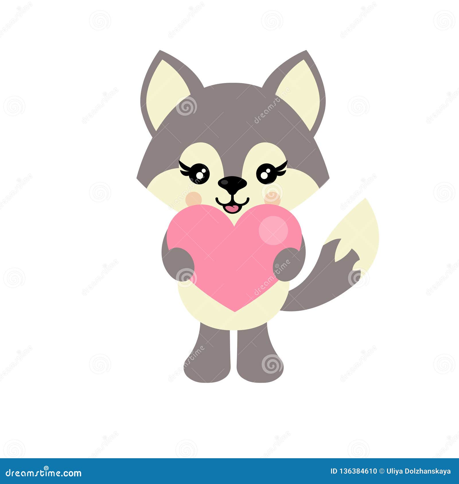 Cartoon Cute Wolf with Heart Vector Stock Vector - Illustration of ...