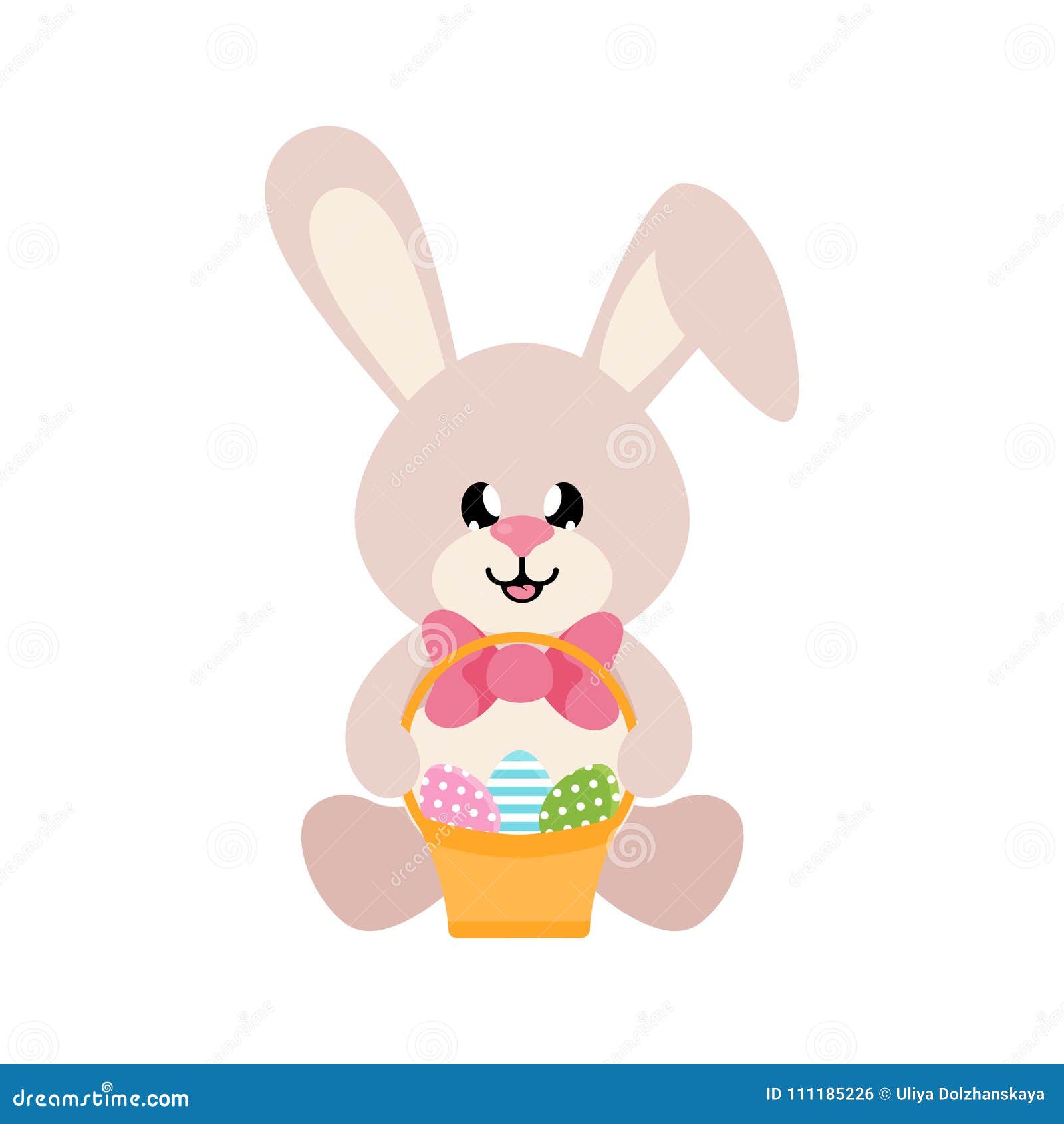 Cartoon Easter Bunny Sitting with Easter Basket and Eggs Stock Vector ...