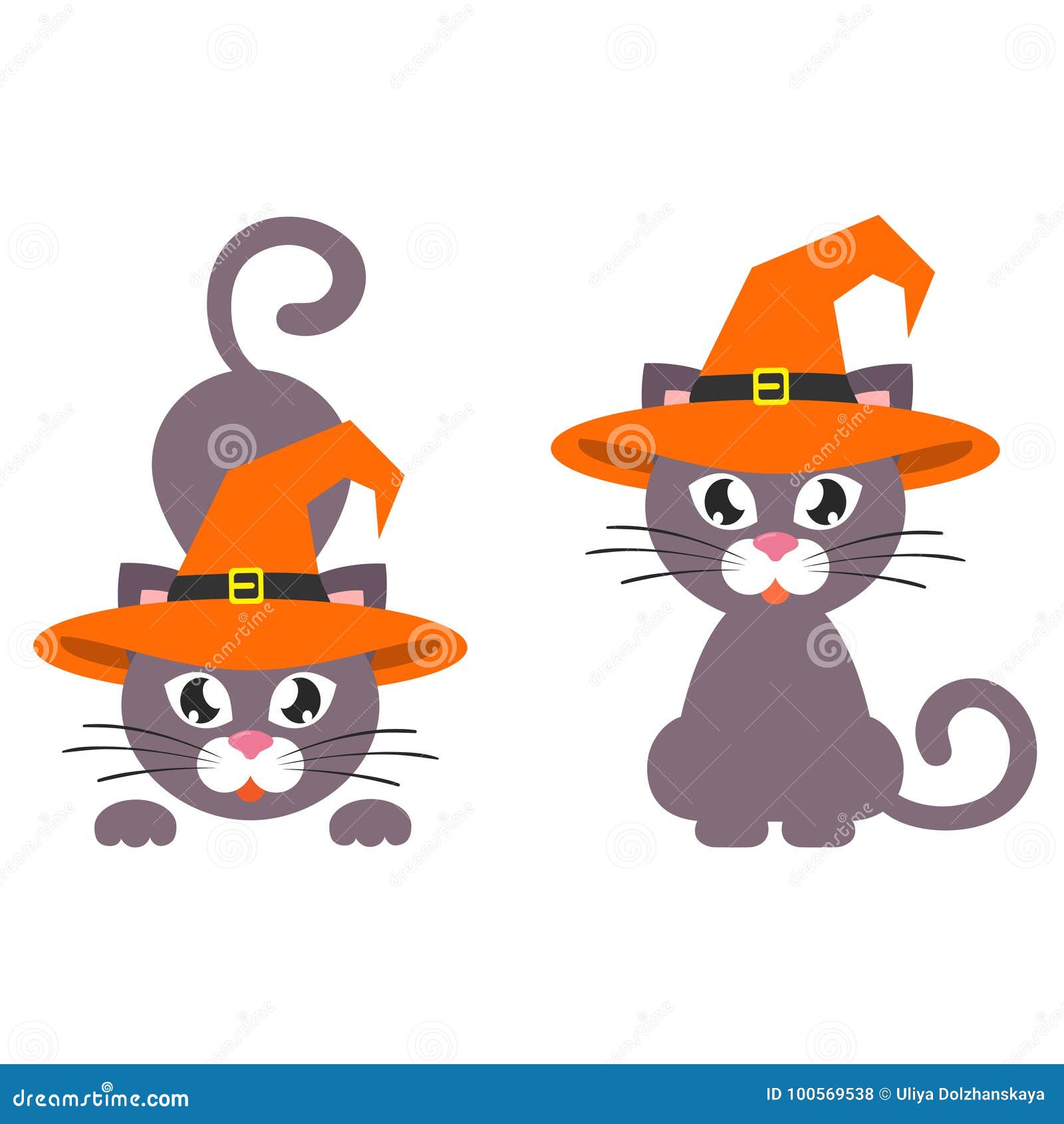 Cartoon witch cat set stock vector. Illustration of friendly - 100569538