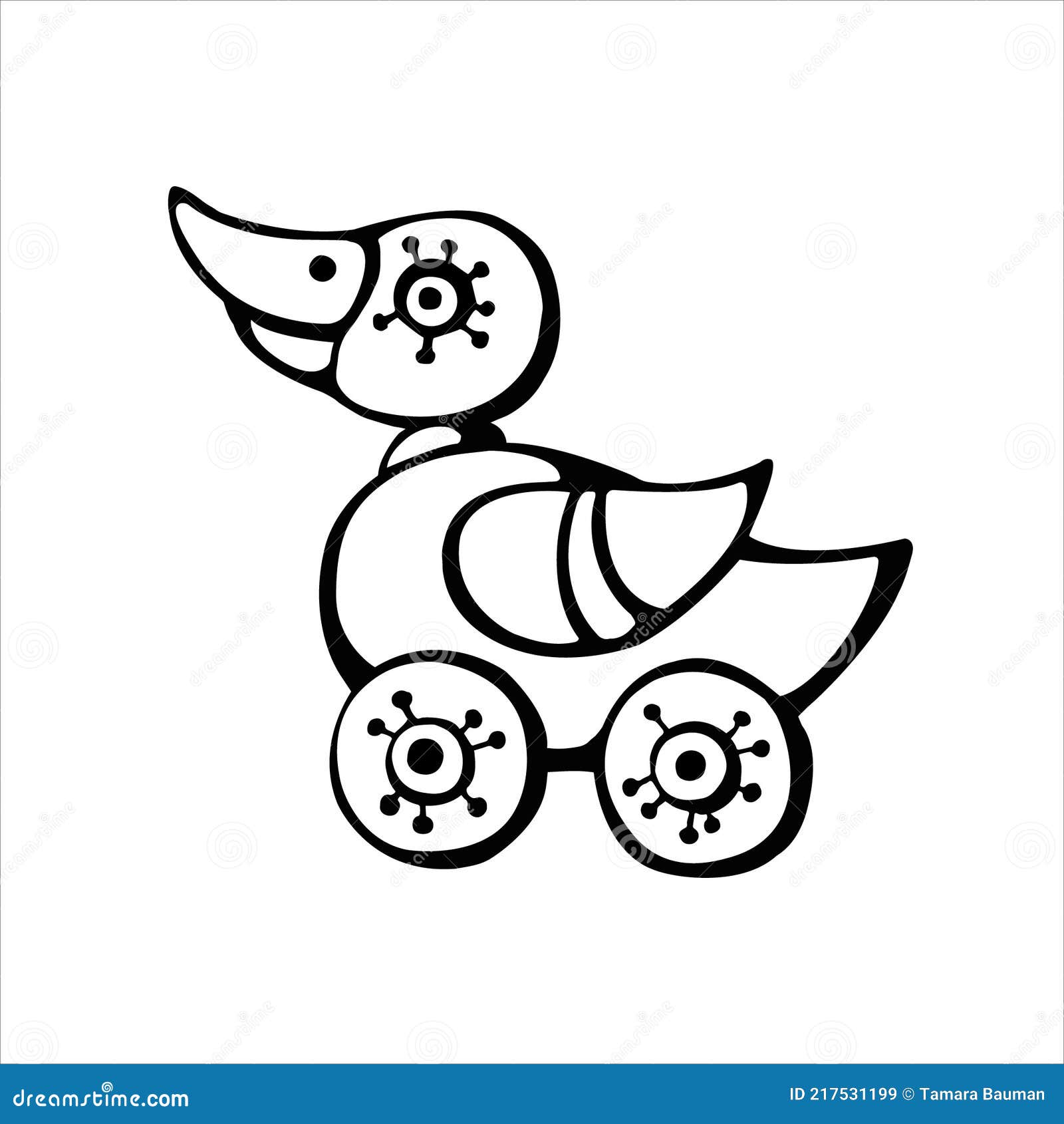 Vector Image of a Children S Toy Duck on Wheels Stock Vector ...