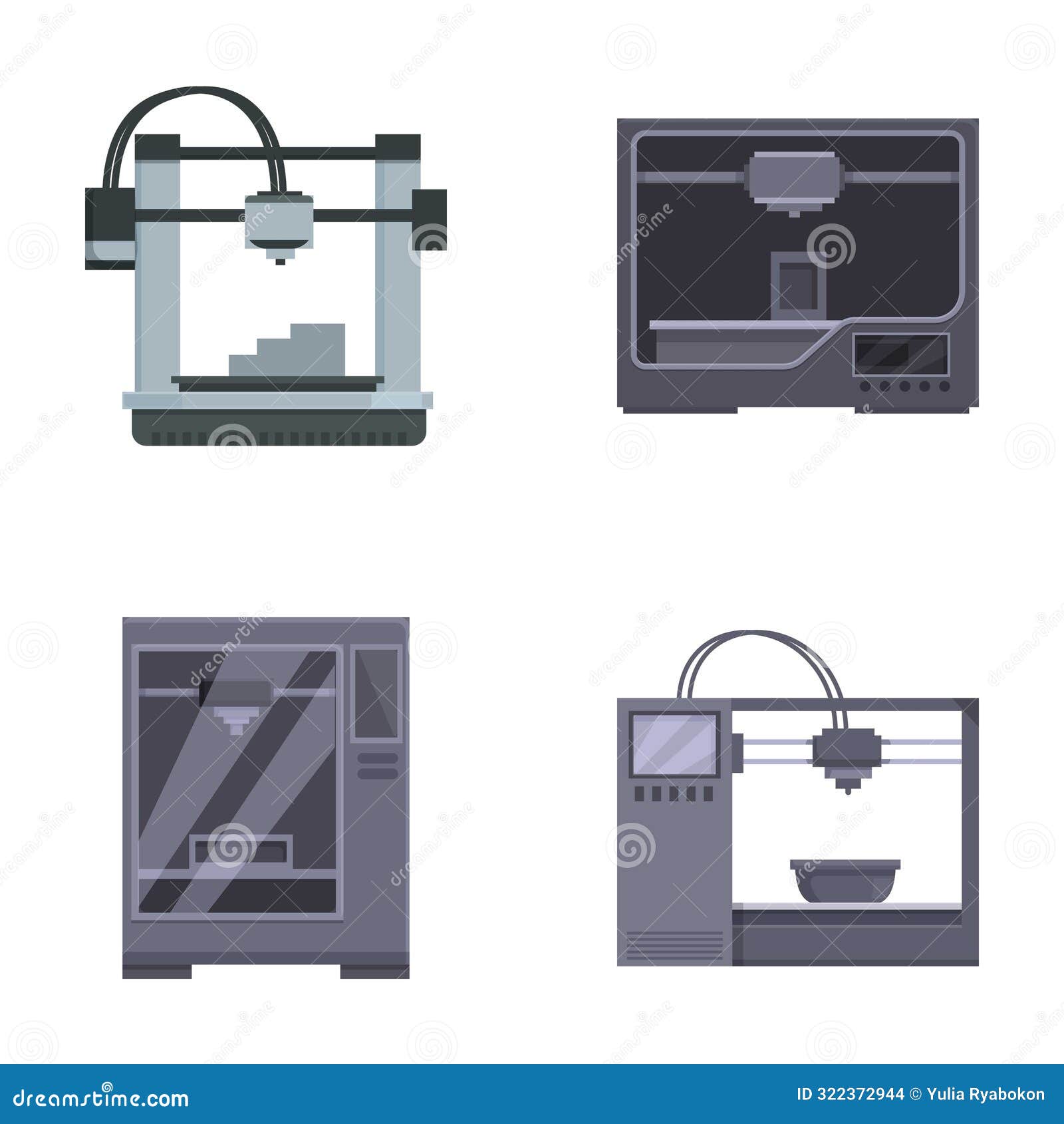 Set of Four Modern 3d Printers in Flat Design Stock Vector - Illustration of manufacturing ...