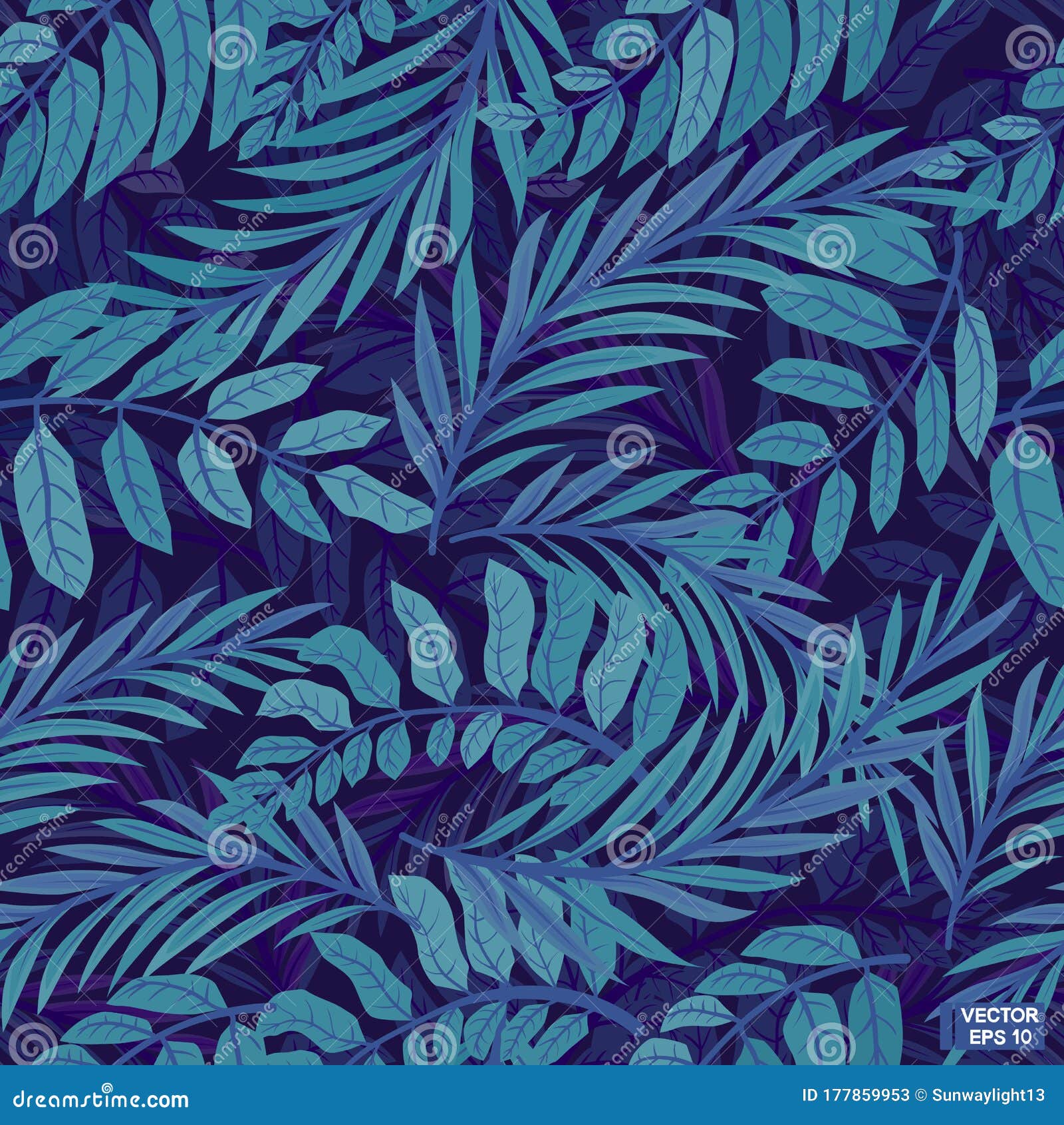Blue Tropical Leaves, Seamless Pattern Stock Illustration ...