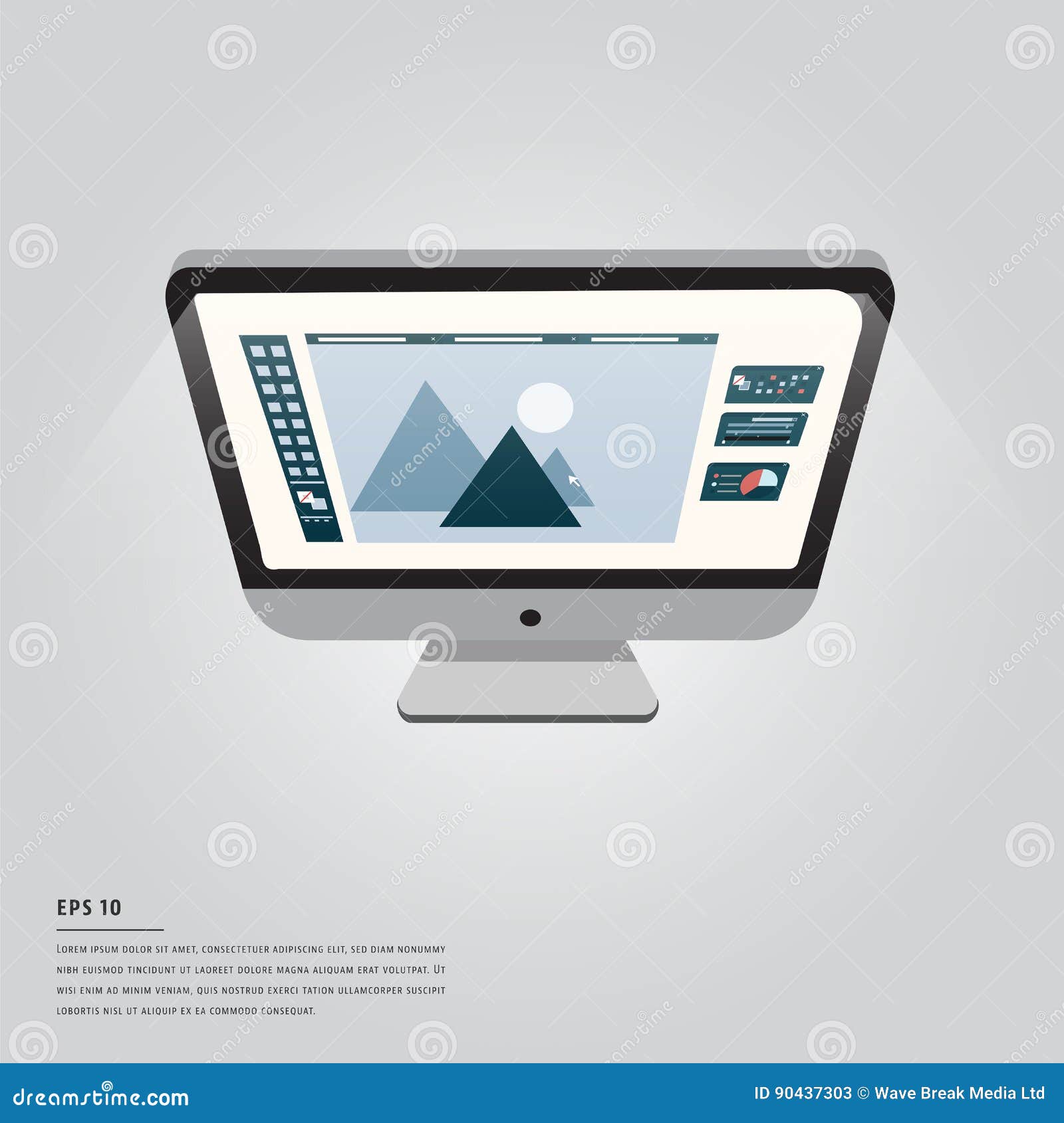 Vector Image of Computer with Graphic Design and Lorem Ipsum Stock ...