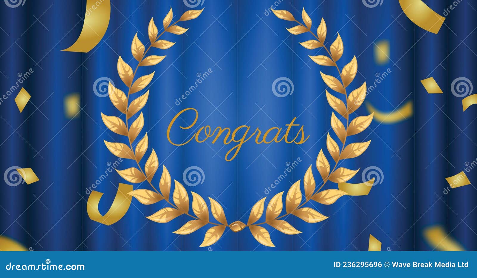 Vector Image of Congrats Text with Leaf Frame Against Blue Curtain with ...