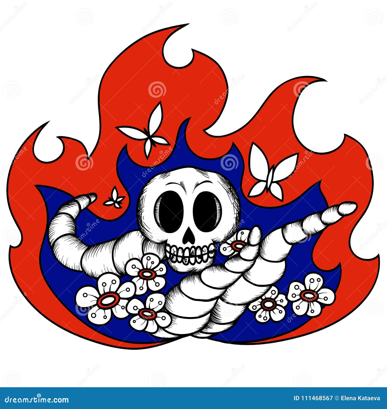 Skull worms flowers fire stock illustration. Illustration of heart ...