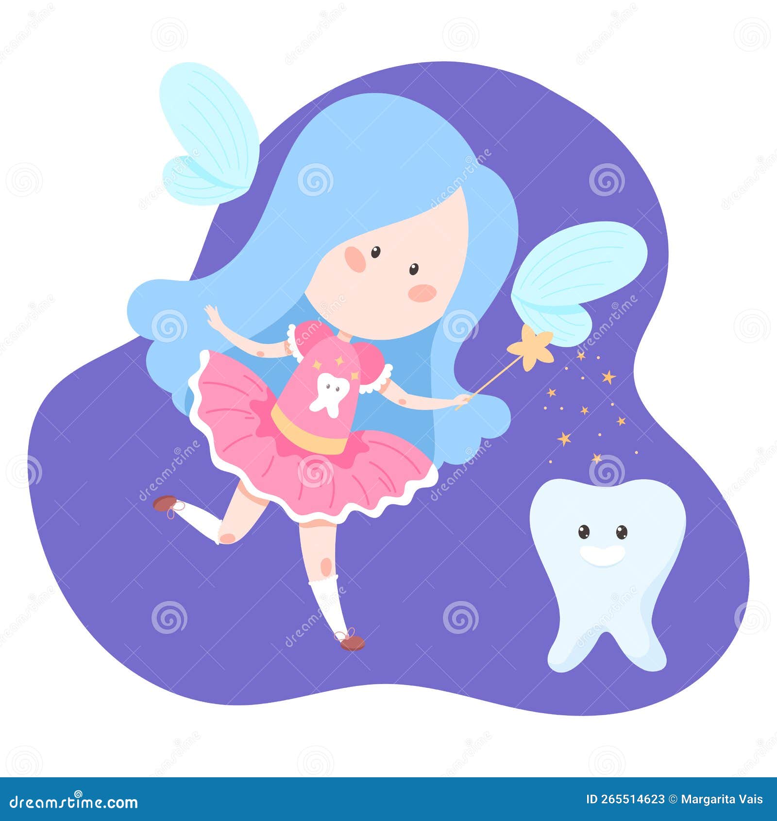 Vector Image of a Cute Cartoon Style Tooth Fairy with a Magic Wand and ...