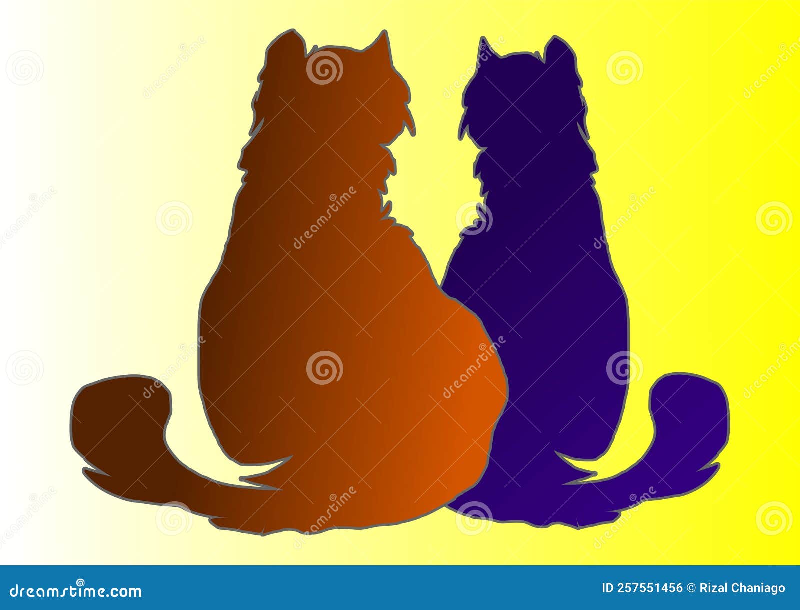 Vector Image. Cute Cats in the Gradient-yellow Background Stock ...