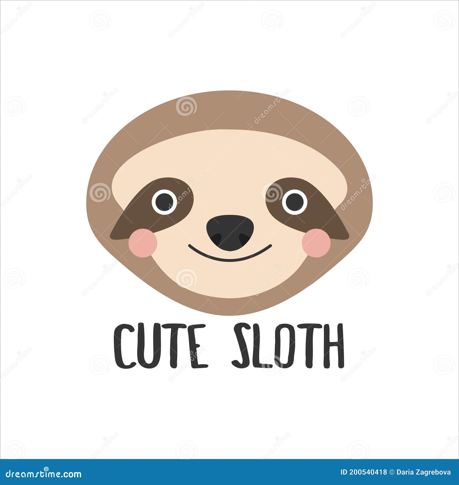 Vector Image of a Cute Sloth`s Face with an Inscription on a White ...