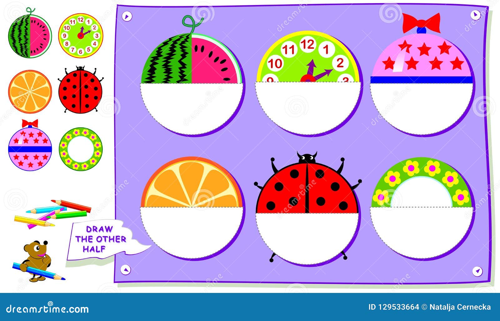 Educational Page for Kids. Need To Paint the Second Parts of Objects ...